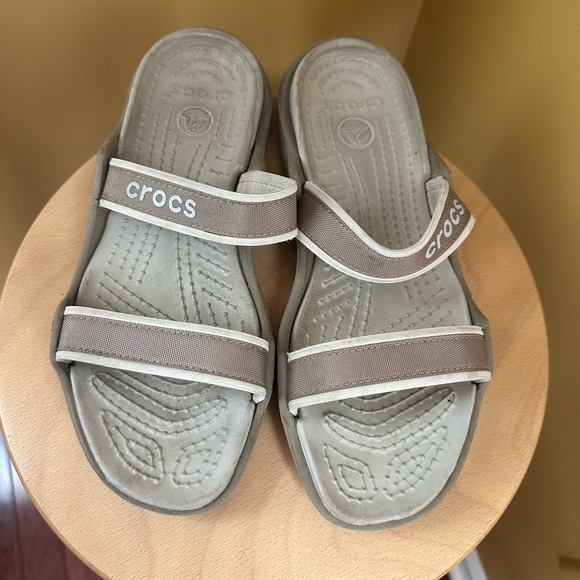 CROCS | Shoes | Crocs Sandals Size Women Wedge Slides Strappy Brown ...